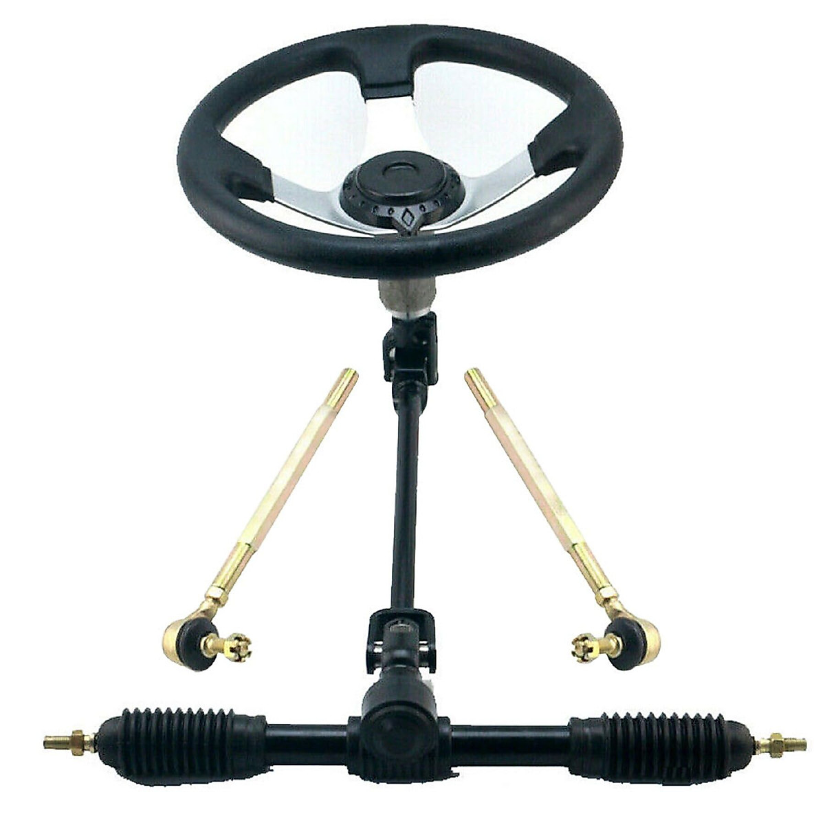 ALL-CARB Go Kart 300mm Steering Wheel Steel Kit Gear Rack Pinion 320mm Adjustable Tie Rod Rack Shaft Assembly Replacement for 110cc Go Kart