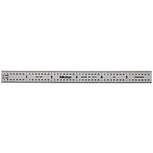 Mitutoyo 182-203, Steel Rule, 6" (5R), (1/32, 1/64, 1/10, 1/100"), 1/64" Thick X 1/2" Wide, Satin Chrome Finish Tempered Stainless Steel