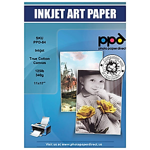 PPD Printable Fabric Sheets, Canvas Paper for Inkjet Printer, 11 x 17" Photo Fabric Printer Sheets, Print On 100% Real Cotton, Matte Finish, No Watermark, 340 gsm 125 lbs (10 Sheets)