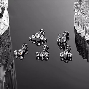 Piercingpops 6PCS 16G Tiny CZ Crystal Labret Piercing Stainless Steel Tragus Helix Lip Monroe Body Piercing Stud (6pcs Crystals Style) (Crystals Style)