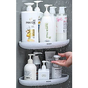 Floating Bathroom Organizer Corner Shower Caddy Shelf. Wall Mount With Extra Strong Self Adhesive, No Drilling, Easy Drainage and Rustproof. (White/Gray)