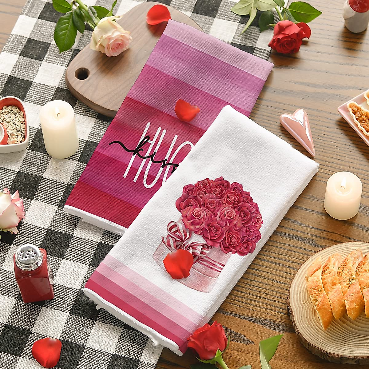 Artoid Mode Gradient Watercolor Rose Heart Be Mine Valentine's Day Kitchen Towels Dish Towels, 18x26 Inch Anniversary Decoration Hand Towels Set of 4