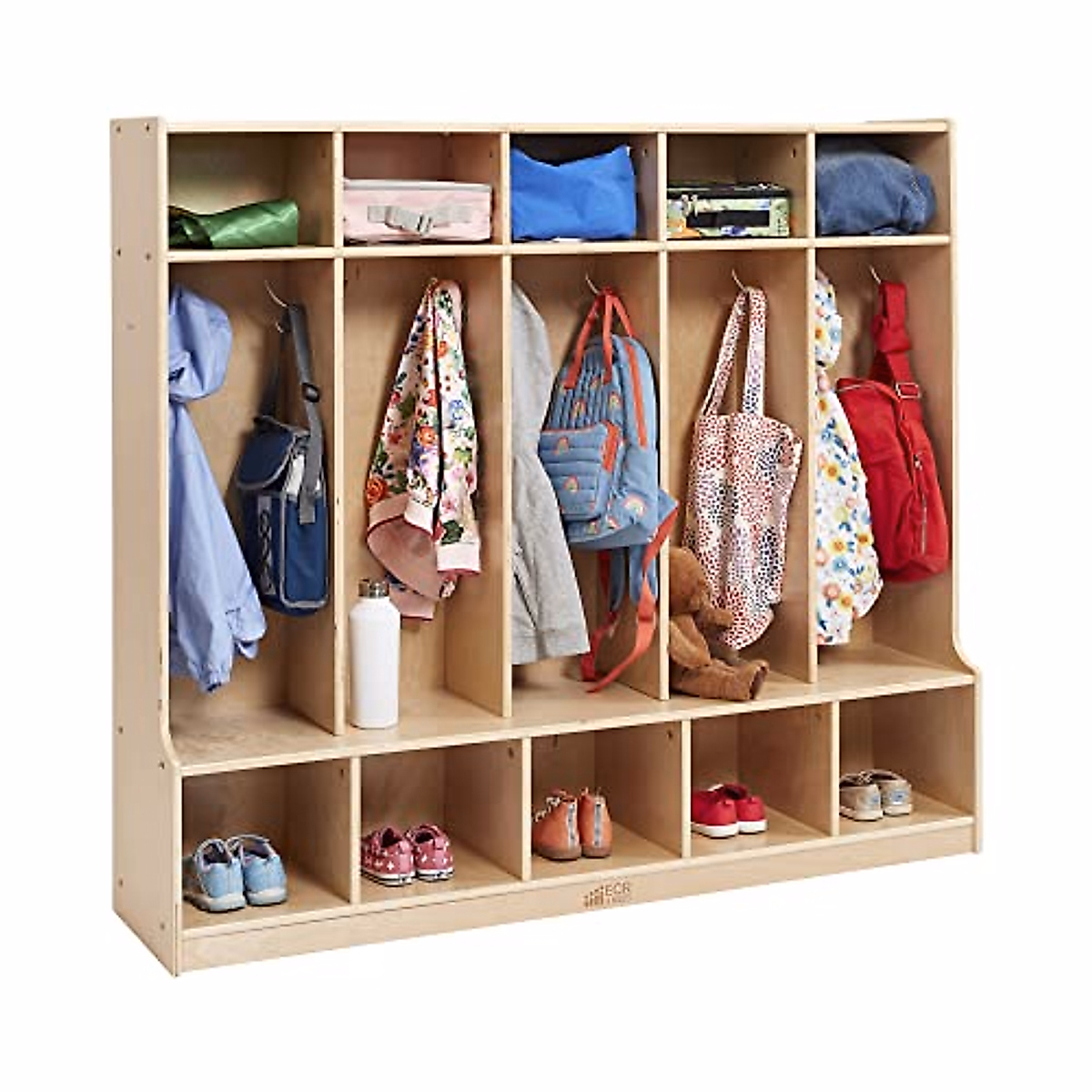 ECR4Kids 5-Section Coat Locker with Bench, Classroom Furniture, Natural