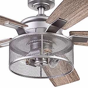 Honeywell Ceiling Fans Carnegie, 52 Inch Industrial Style Indoor LED Ceiling Fan with Light, Remote Control, Dual Mounting Options, 5 Dual Finish Blades, Reversible Airflow - 51460-01 (Pewter)