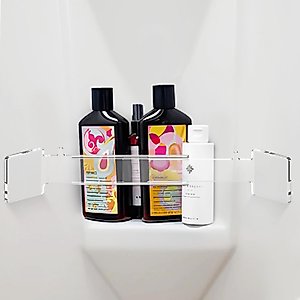 ENONCI RV Accessories for Inside Clear, Camper Must Haves, Shower Corner Storage Bar with 2 Razor Hanger, Adjustable Acrylic for Corner Shelves Length 8-14 inches Applicable for Most RV Camper