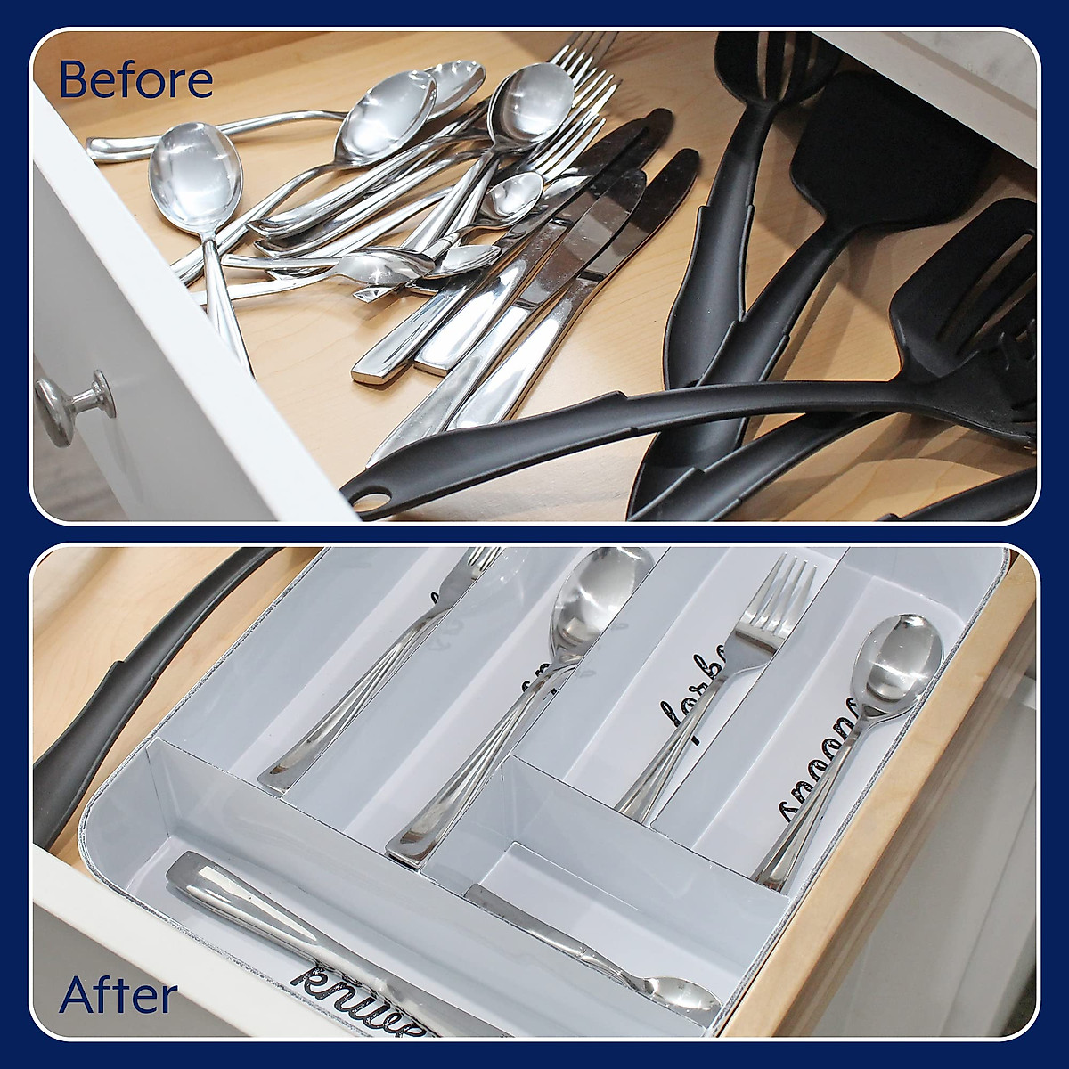 AuldHome Farmhouse Enamelware Silverware Organizer (White), Divided Cutlery Utensil Drawer Organizer