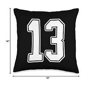 Sports Team Halloween Football Group Costume Tees White Outline Number 13 Sports Fan Jersey Style Throw Pillow, 16x16, Multicolor