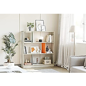 CubiCubi 3 Tier Bookcase, Small Bookshelf with Storage and Display Cabinet, Open Book Shelf for Office, Living Room,Bedroom, Light Grey