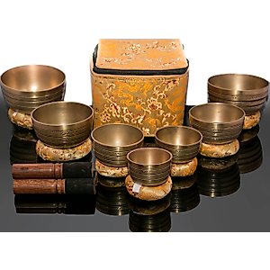 Chakra Healing Tibetan Hammered Himalayan Singing Bowl Set of 7 Meditation Bowls Hand Bowls from Nepal