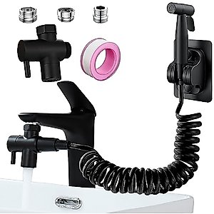 Roscid Sink Faucet Sprayer Set, Handheld Bidet Sprayer for Toilet, Metal Sprayer, with M22 M24 G1/2 Adapters and 3m Hose for Kitchen Sink, Bathroom or Toilet, Matte Black. (Faucet Not Included)