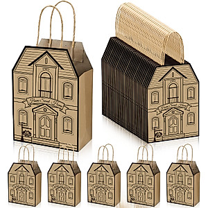 Colarr 50 Pcs Real Estate Agent Supplies House Shaped Gift Bag 5.25 x 3.25 x 8.25 Inch Real Estate Bag with Handles Kraft Real Estate Agent Gift Bags for Real Estate Favor Home Gift (Brown)