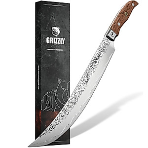 The Cooking Guild Slicer Knife - 12 Inches - Grizzly Series - San Mai Steel Japanese Slicing Knife with Hammered Finish - Rosewood Handle Meat Slicer - Rust-Resistant
