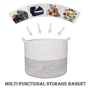 Cotton Rope Basket, 15.7 x 13.8inch Laundry Blanket Storage Basket with Easy-Carry Handles, Baby Nursery Bin for Home Décor and Organizing