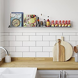 Wallniture Denver 46" Long Wall Shelf for Picture Frames, Floating Shelves for Living Room Decor, Picture Ledge Shelf for Wall Collage Gray Floating Shelf for Room Decor, Wall Bookshelf