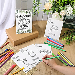 Geelin Fun Baby Shower Game Kid's ABC Book Sign 26 Coloring Game Card Alphabet A to Z Coloring Card 24 Watercolor Pen for Baby Shower Party Activities(Greenery)