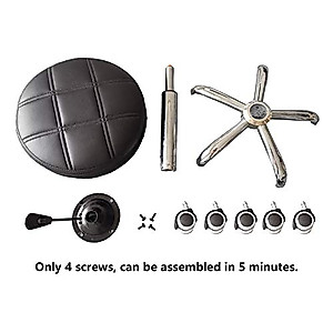 KKTONER Round Rolling Stool Chair PU Leather Height Adjustable Shop Stool Swivel Drafting Work SPA Salon Stools with Wheels Office Chair (Black)