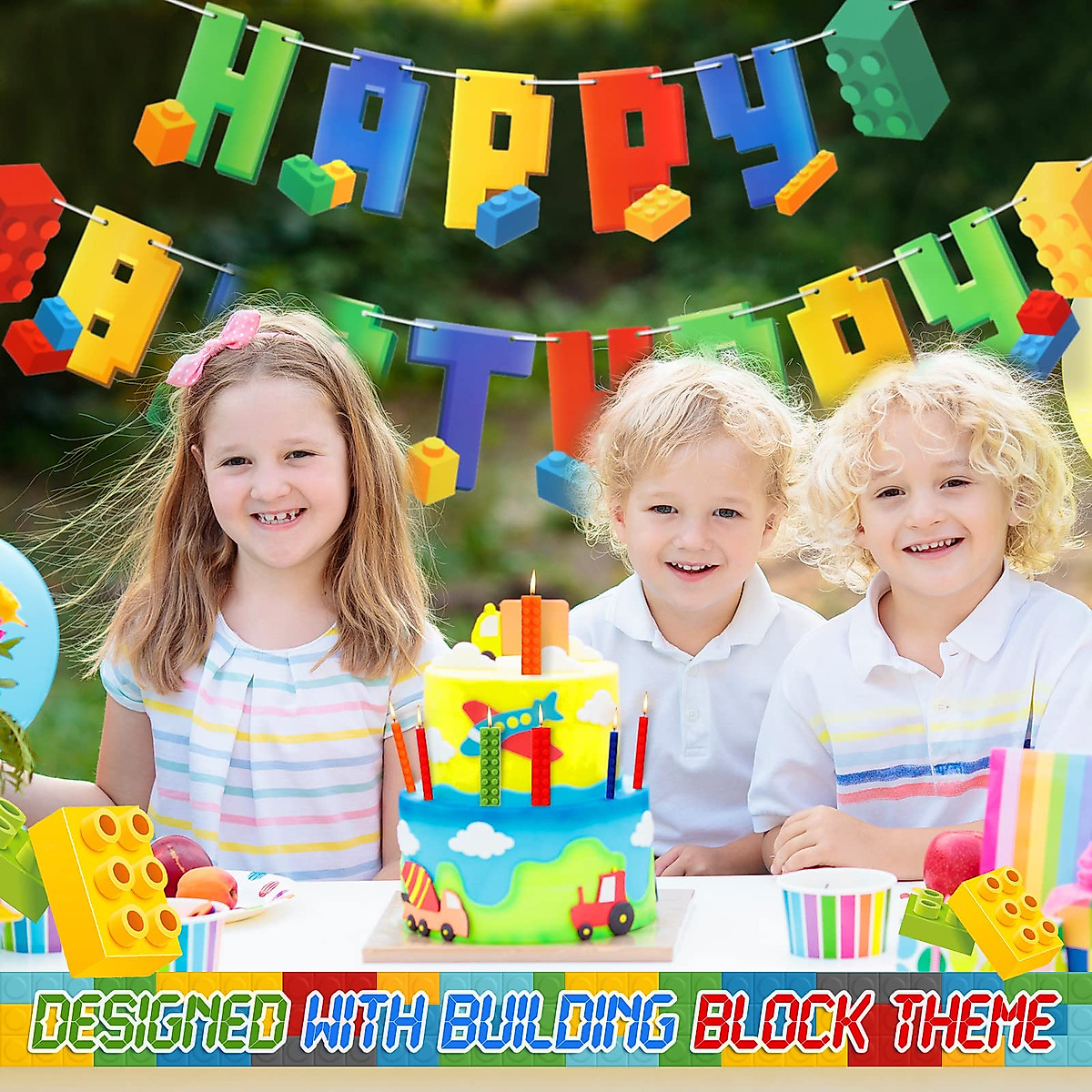 32 Pieces Building Blocks Birthday Supplies Building Block Candles Decorations Block Party Centerpiece Banner Party Supplies Happy Birthday Banner Brick Themed Party Favors
