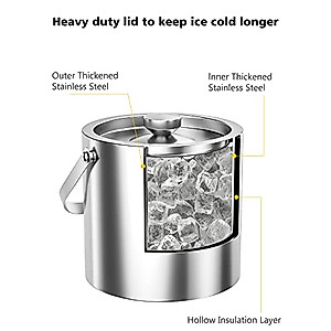 AYOTEE Double Wall Ice Bucket with Lid, Ice Tongs and Strainer,3.3L Insulated Ice Bucket for Cocktail Bar, Wine, Home Bar Accessories, Parties, Champagne Bucket