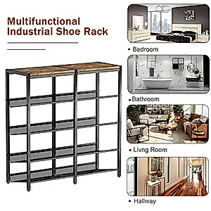 MIERES 5-Tier Shoe Racks, Free Standing Tilt Shoe Storage Organizer w/4 Sturdy Metal Mesh Shelves for 16-20 of Pairs Double Row Shoe Shelf for Entryway, Hallway, Closet, Bedroom,Brown