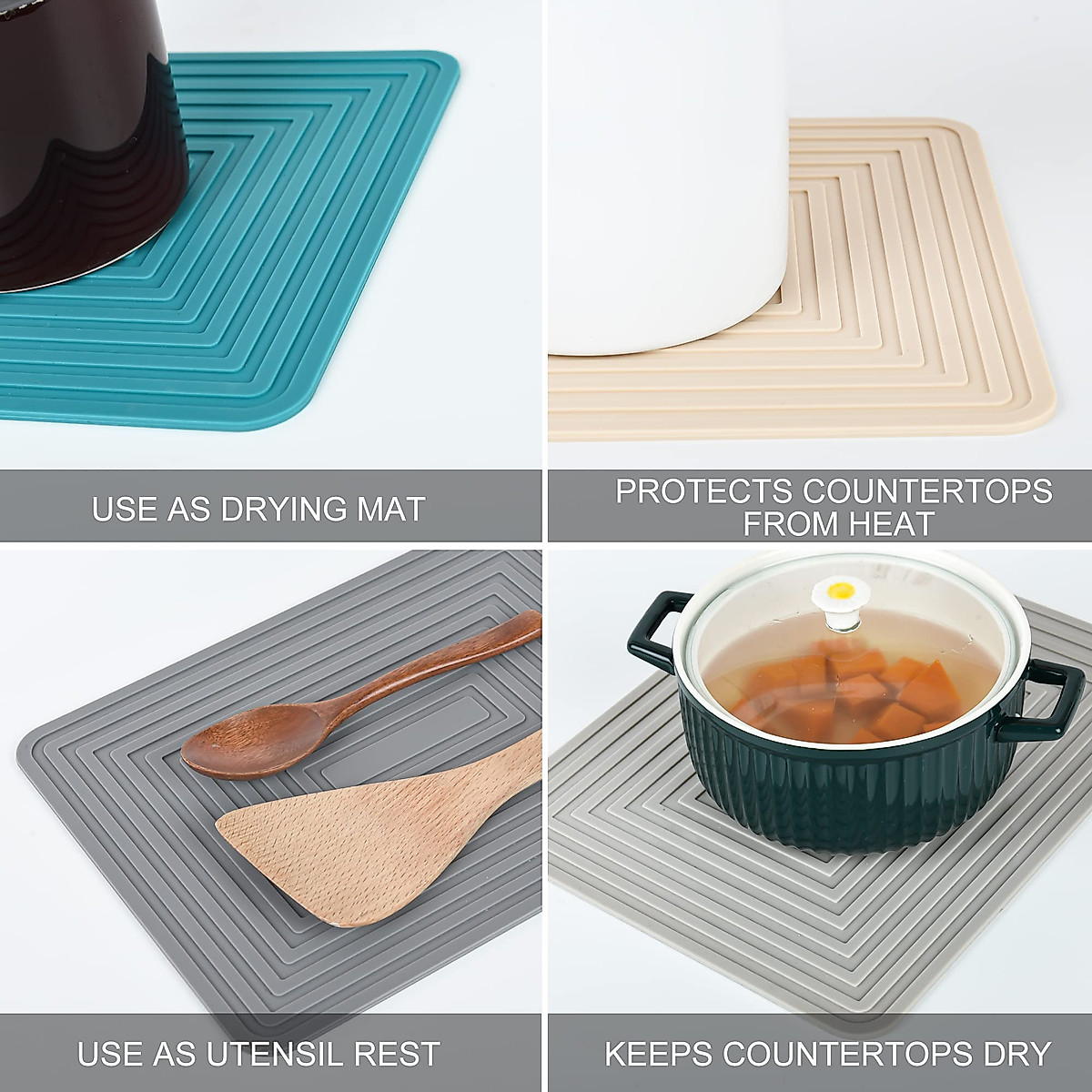 SPUVGVC Silicone Trivets for Dishes-Trivets for Hot Pots and Pans-Heat Resistant Mat for Countertops, Kitchen Small Dish Drying Mat, Silicone Pot Holders-Hot Pads for Kitchen Set 2 Teal