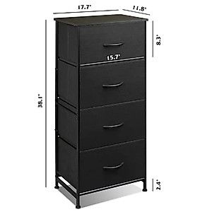 WLIVE Dresser with 4 Drawers, Fabric Storage Tower, Organizer Unit for Bedroom, Hallway, Entryway, Closets, Sturdy Steel Frame, Wood Top, Easy Pull Handle, Charcoal Black