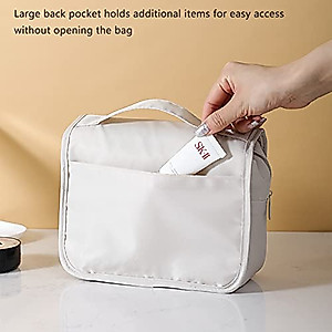 IMCUZUR Hanging Travel Toiletry Bag for Women, Water-resistant Makeup Bag Cosmetic Organizer for Traveling Accessories Toiletries (Beige)