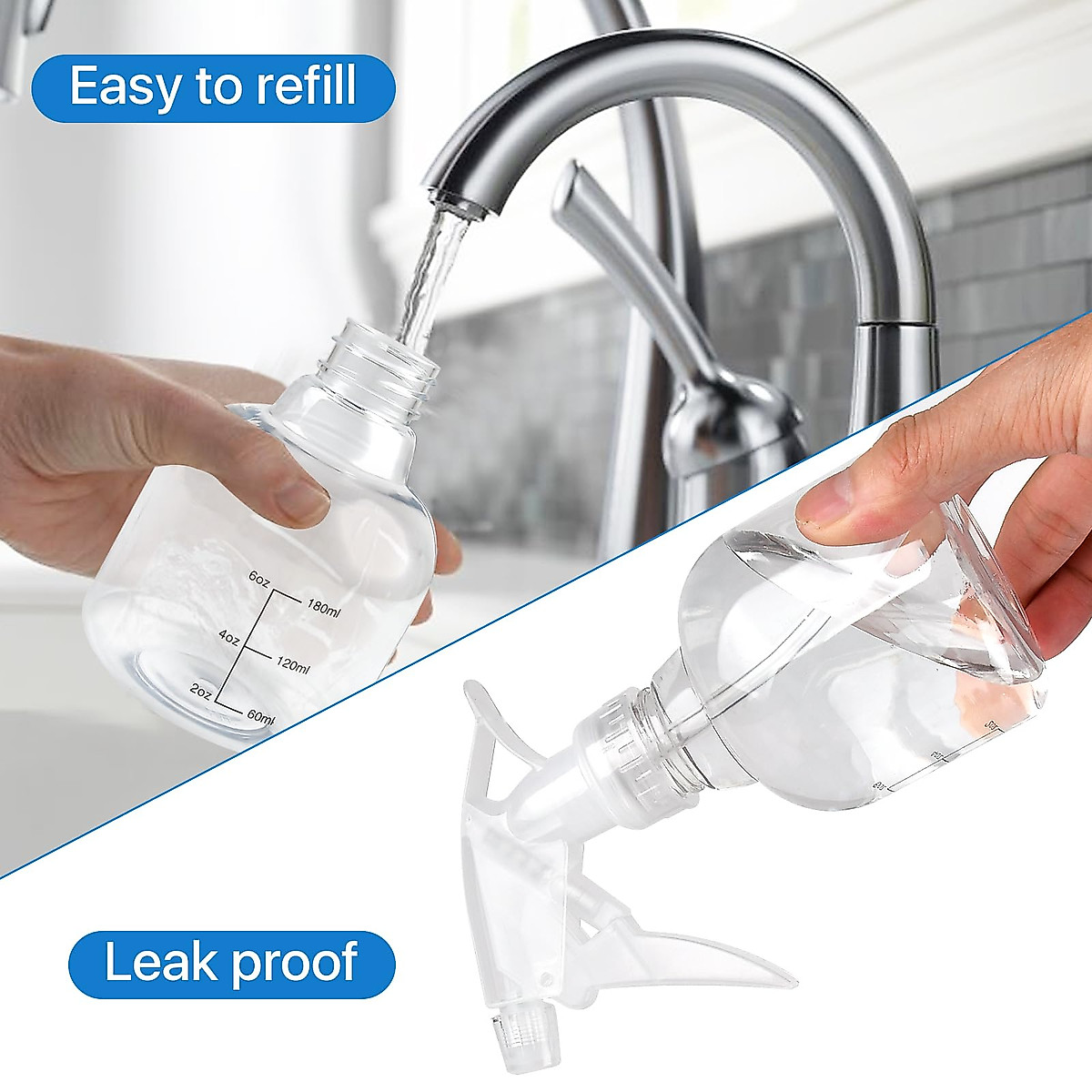 Worldity 24 Pcs Empty Plastic Spray Bottles 8 oz, Clear Spray Bottles, Mini Spray Bottles with Measurement Adjustable Nozzle, Refillable Spray Bottles for Hair Plant Kitchen Bath