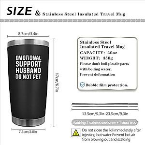 liabiliies Emotional Support Husband Do Not Pet Tumbler Coffee Tumblers 20 oz Tumbler with Lid and Straw Insulated Tumblers Stainless Steel Tumbler
