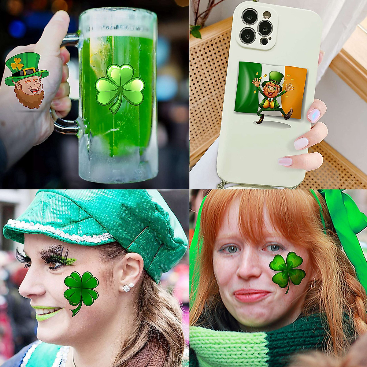 EGMBGM 49 PCS St. Patrick's Day Tattoos Stickers For Kids Women Men, 3D Green Shamrock Temporary Tattoos St Patricks Day Irish Party Favor, Saint Patricks Day Accessories Lucky Clover Tattoos Adults