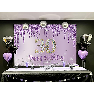 INRUI Purple Happy 30th Birthday Photography Background Girls Sweet Thirty Years Old Birthday Party Decorations Backdrop 7x5FT