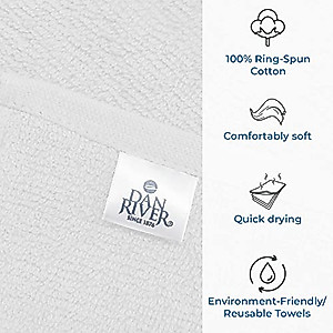 DAN RIVER 100% Cotton Washcloths 24 Pack Premium Quality Face and Body Cloth, Quick Dry and Highly Absorbent Essential Towels for Bathroom, Hand, Kitchen and Cleaning | 12x12 in | 400 GSM (White)