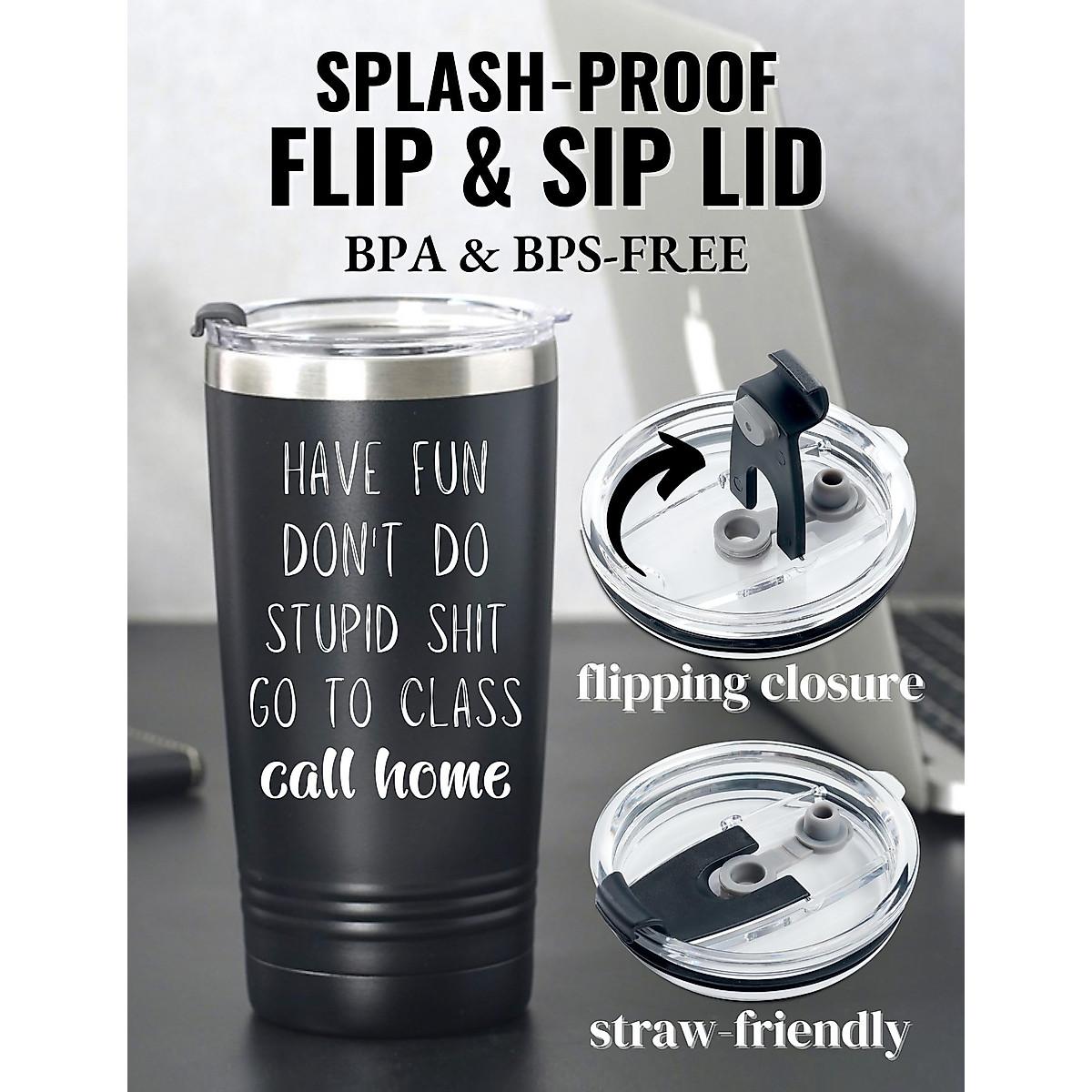 Onebttl College Student Gifts Tumbler for Men Women, School Student Gifts 20oz Stainless Steel Cup, Best gift for Christmas, Birthday - Black Call Home