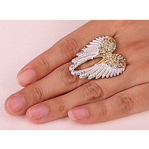 YACQ Women's Angel Wings Stretch Rings Fit Finger Size 7 to 9 - Elastic Soft Band Perfect for Arthritis - Lead & Nickle Free - Silk Scarf Holders - (1-1/2 H x 1-1/5 W) Inches (Gold)