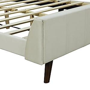 DNYN Upholstered Velvet Queen Size Platform Bed with Headboard & Footboard for Kids Bedroom,Easy Assemble & No Box Spring Needed,Perfect for Small Space, Beige