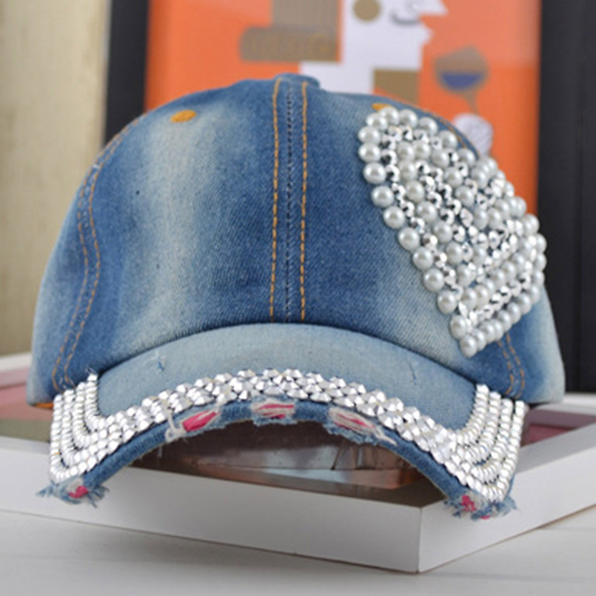 Anjoy Women Loving Heart Bling Rhinestone Sport Jeans Baseball Golf Cap Hat
