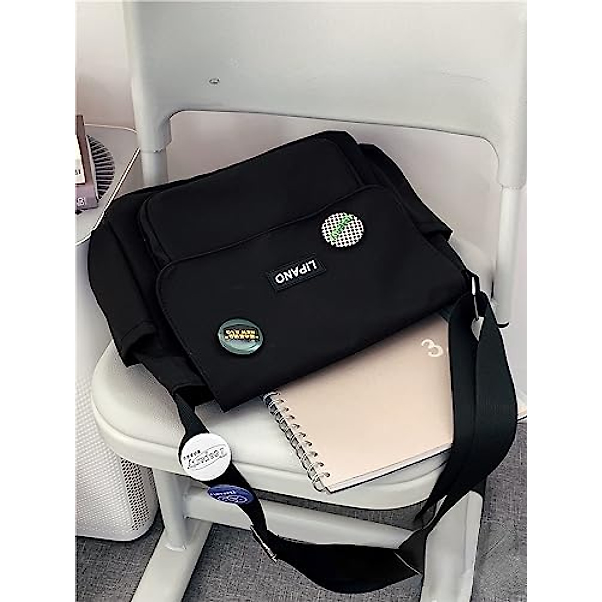 Messenger Crossbody Bag for Women - Nylon Vintage Aesthetic Cute Canvas Tote (Black)