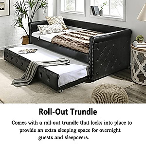 Antetek Daybed with Trundle, Twin Size Upholstered Daybed with A Trundle, Modern PU Leather Day Bed, No Box Spring Required, Sofa Bed for Bedroom, Living Room, Guest Room, Black