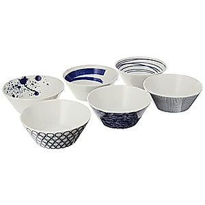 Royal Doulton Porcelain Pacific Mixed Patterns Bowls Set of 6, Blue/White, 5.9"