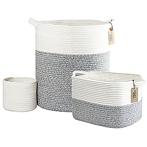 Blanket Baskets 18''x16''Cotton Rope Laundry Hamper Baby Nursery Storage Organizer Bundle with 13.5"x11"x 9.5"square woven Rope Basket for Shelves Toys, Nursey Cube Bin, Decorative Storage Organizer
