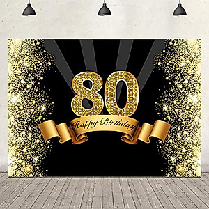 Happy 80th Birthday Backdrop Gold 80 Birthday Background 7x5ft Glitter 80th Birthday Backdrops for Party Photography 80 Years Old Decor Eighty Birthday Party Banner 80 Photo Booth Props