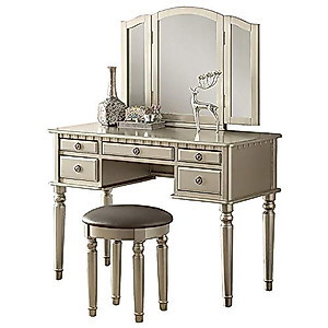 Bobkona F4079 St. Croix Collection Vanity Set with Stool, Silver