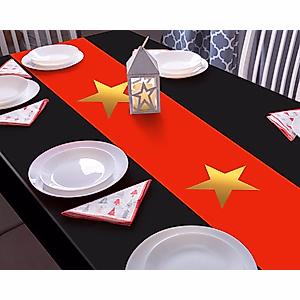Oudain Movie Night Tablecloth Plastic Waterproof Rectangle Movie Theme Table Covers for Movie Theme Party Supplies Red Carpet Birthday Party Decor, 54 x 108 Inch(Star,3 Pcs)
