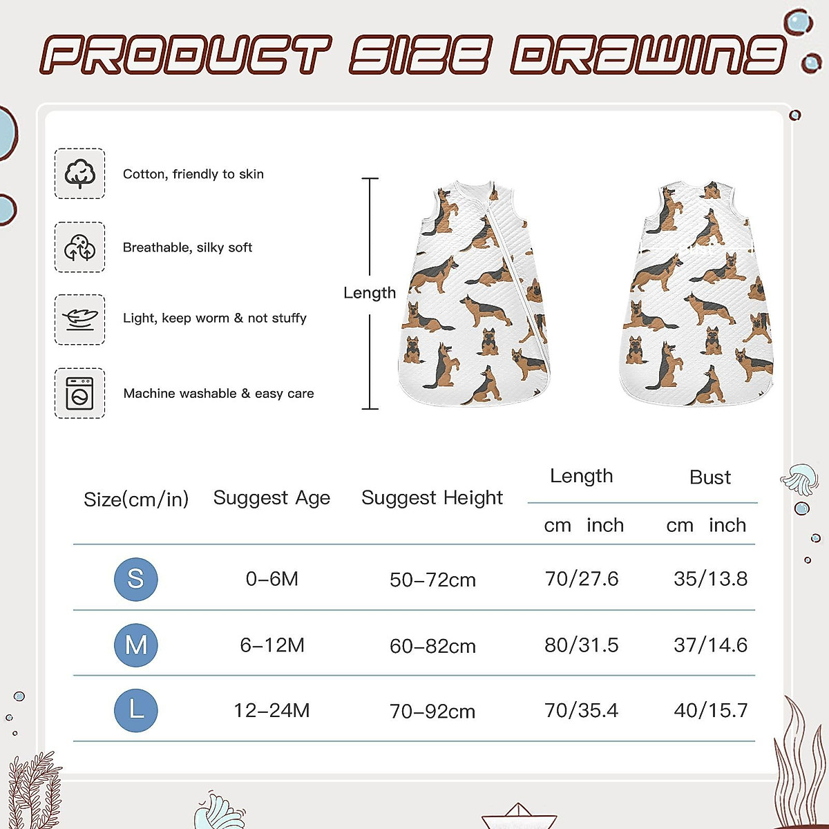 German Shepherd Dogs Baby Sleeping Bag,Baby Wearable Blanket,Toddler Sleep Sack,Sleep Suit for Infant Newborn Babies 0-6 Months