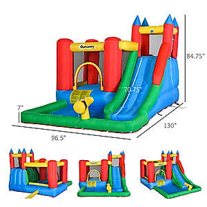 Outsunny 6-in-1 Kids Bounce House Inflatable Water Slide with Pool, Water Cannon, Climbing Wall, Inflator Included, Jumping Castle Kids Backyard Activity Outdoor Water Play Toy