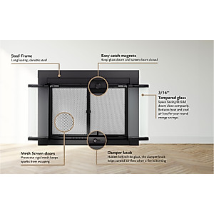 Pleasant Hearth AT-1001 1111 fireplace screen, Black Medium