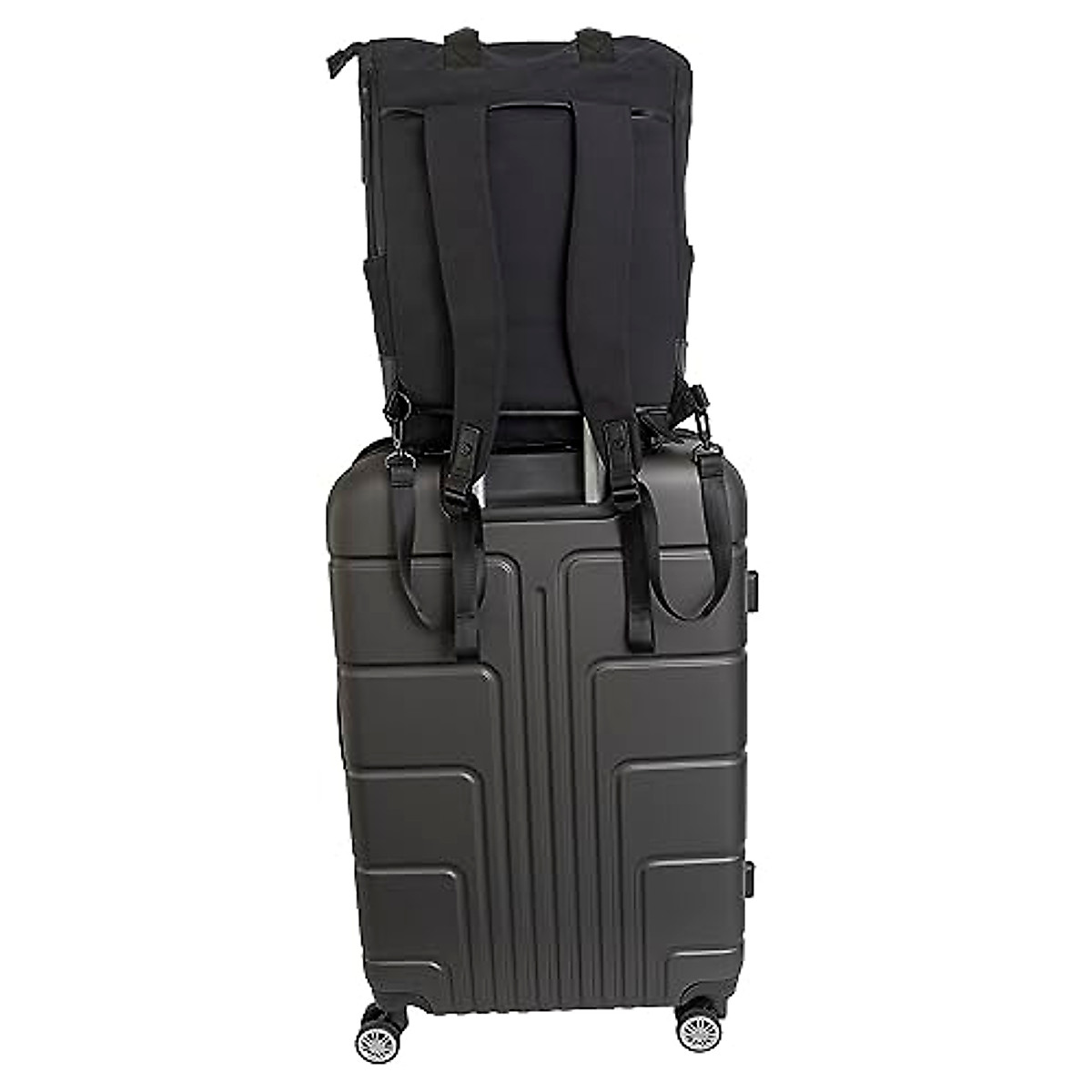 Joan & David Casual Sport Nylon 18" Convertible Workbook Backpack, Shopper Tote, Luggage Strap, Bottle Holder and Adjustable Back Straps with TSA Approved Bottles for Daily Use Travel Work Bag (Black)