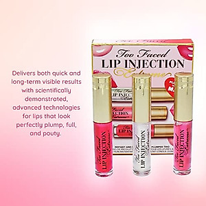 Too Faced Lip Injection Extreme Plumped To The Max Trio Travel Size Set - Original, Bubblegum Yum, Pink Punch - Lip Plumper / Gloss, Plump Lips Makeup