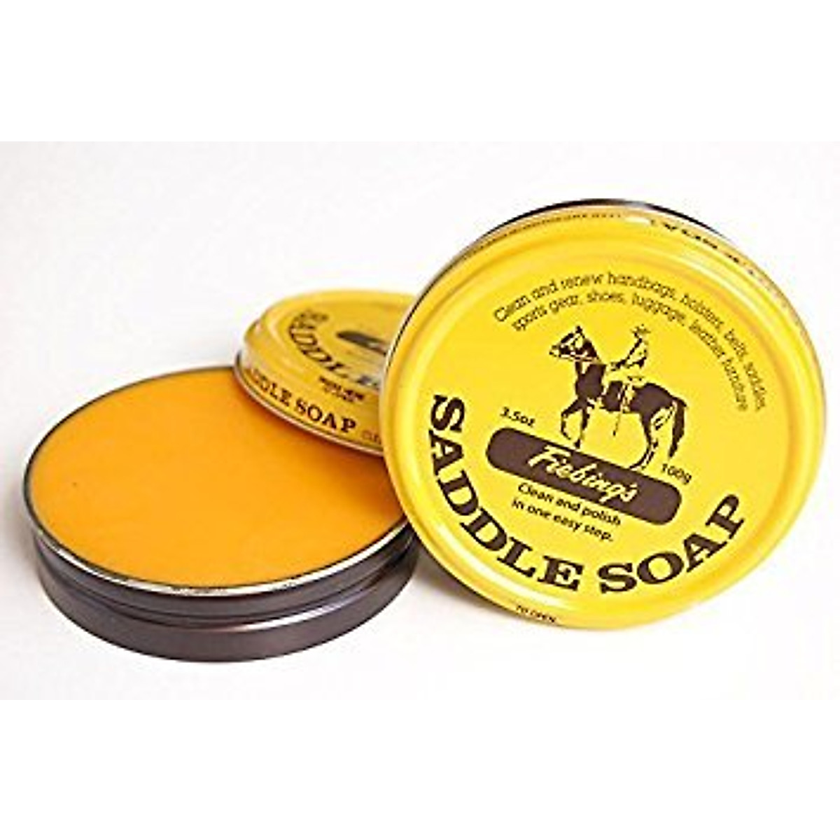 Fiebing's Saddle Soap 3.5oz - Yellow - Clean, Polish and Maintain Saddles, Shoes, Luggage, Handbags - Thoroughly Cleans & Restores Natural Preservative Leather Oils to Maintain Suppleness & Strength