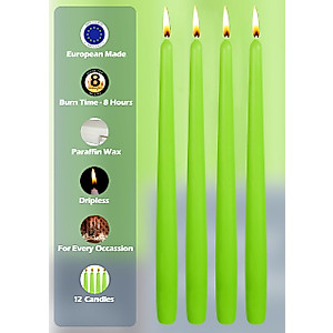 12 Pack Tall Taper Candles - 10 Inch Lime Dripless, Unscented Dinner Candle - Paraffin Wax with Cotton Wicks - 8 Hour Burn Time
