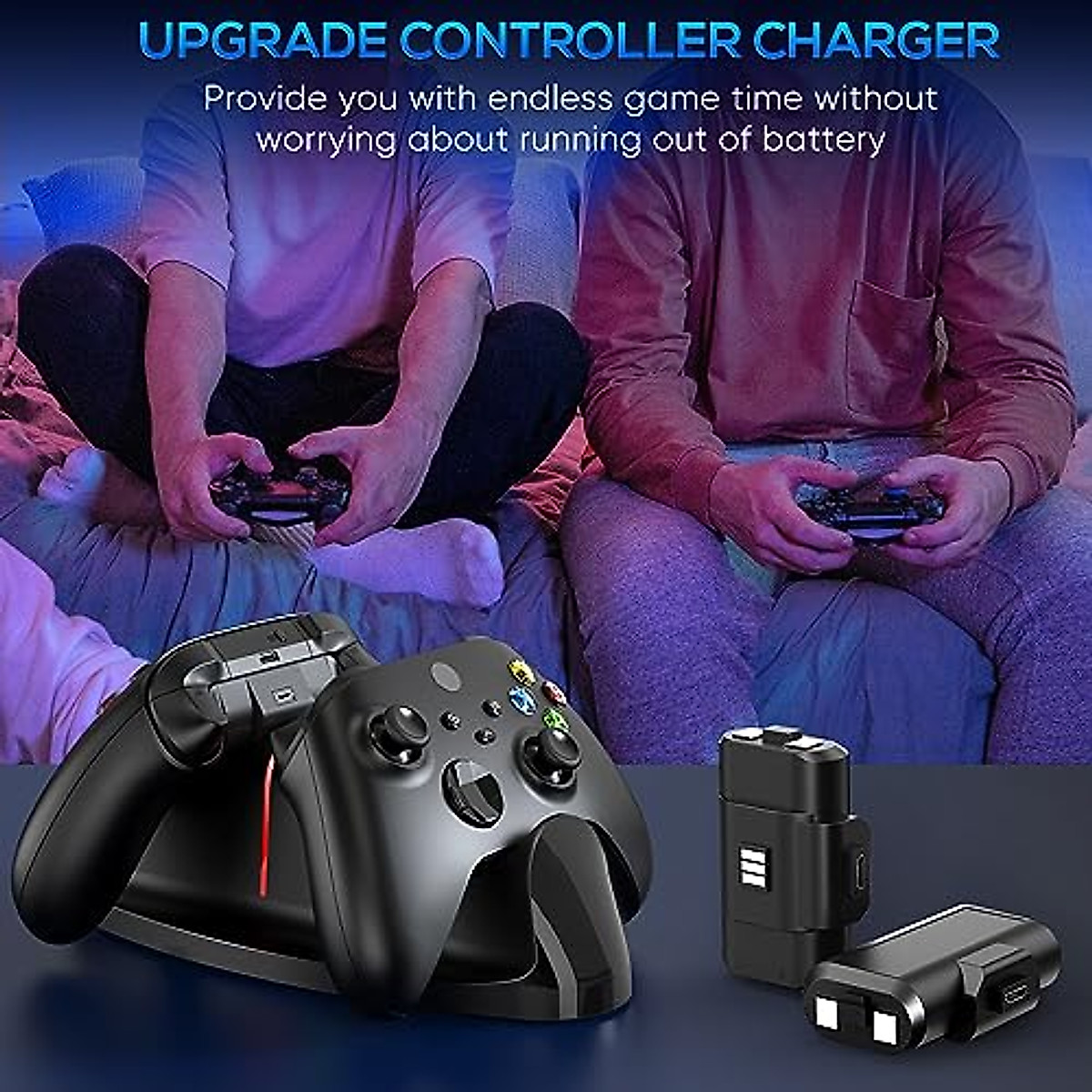 Xbox Controller Charger Station with 2x1400mAH Rechargeable Battery Packs,Charging Station Dock for Xbox Series X/S/One/Elite Wireless Controller Charger Games Accessories